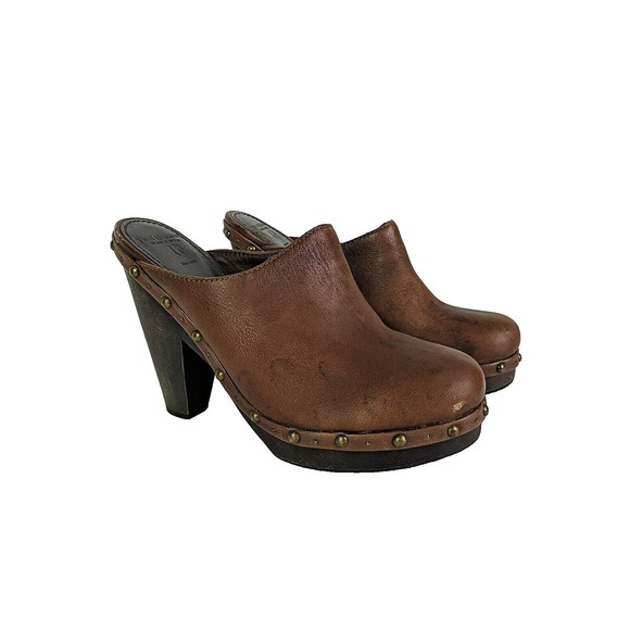 True Religion | Shoes | True Religion Brown Heeled Clog Mule Leather ...